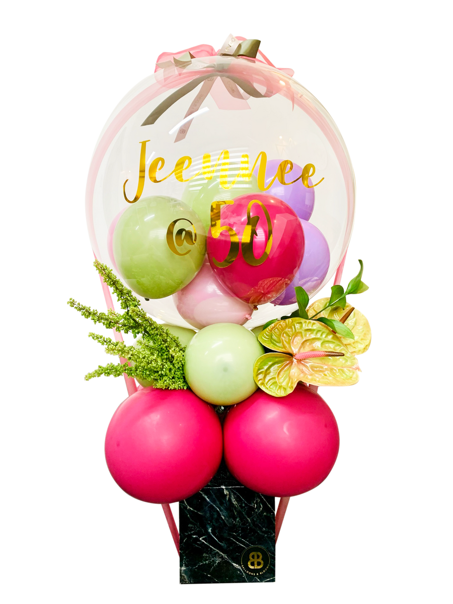 "Jeenee" | Jumbo Balloon Pop - Tall with Greens – Balloons & Blooms